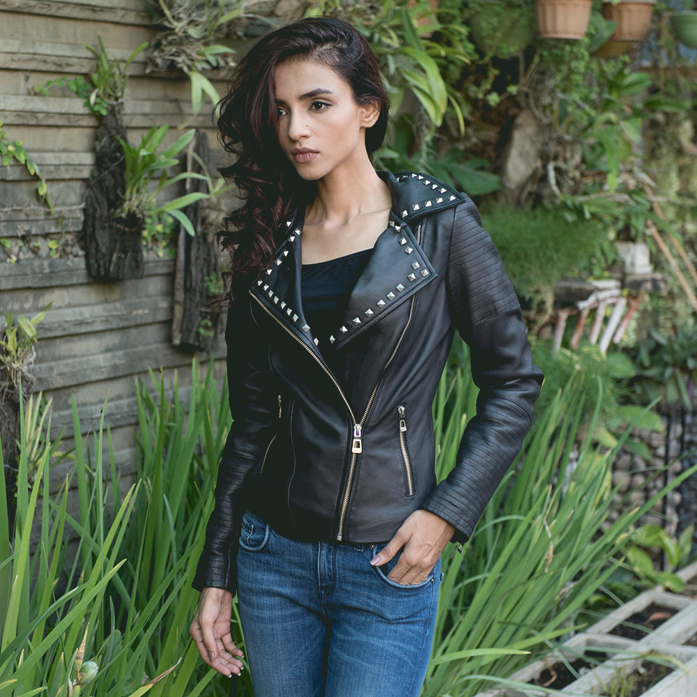 Sally Mae Studded Leather Biker Jacket – Good Leather Garments