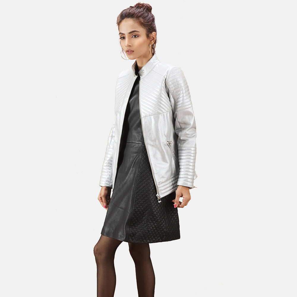 Ice Maiden Silver Quilted Leather Biker Jacket – Good Leather Garments